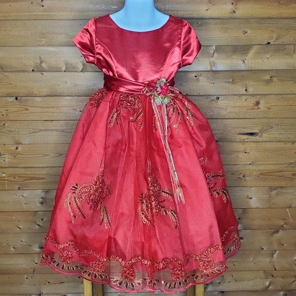 PRINCESS Kloset | Dresses | New Princess Red Gold Dress Flowers Sequins ...